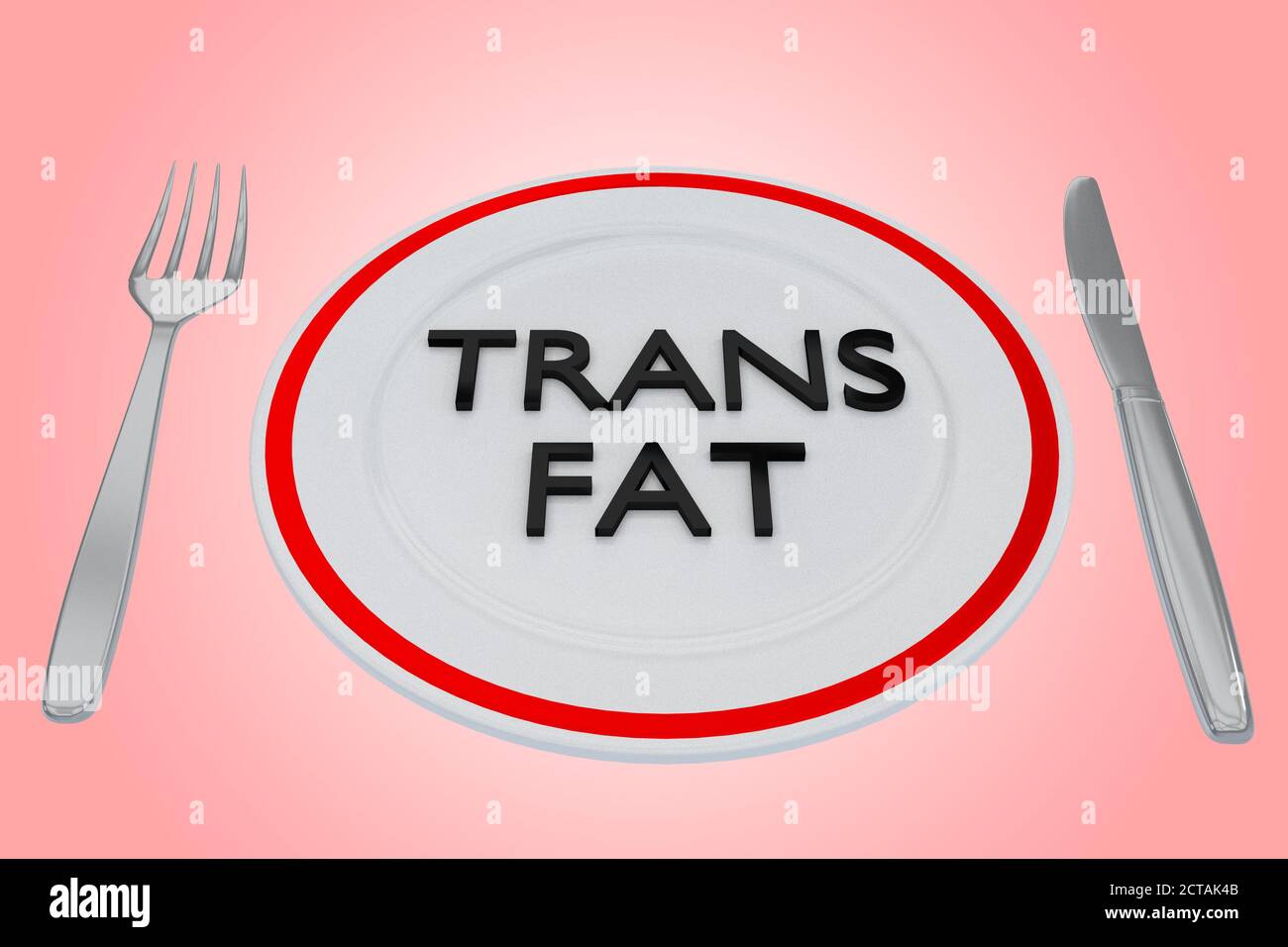 3D illustration of TRANS FAT title on a pale green plate, along with ...