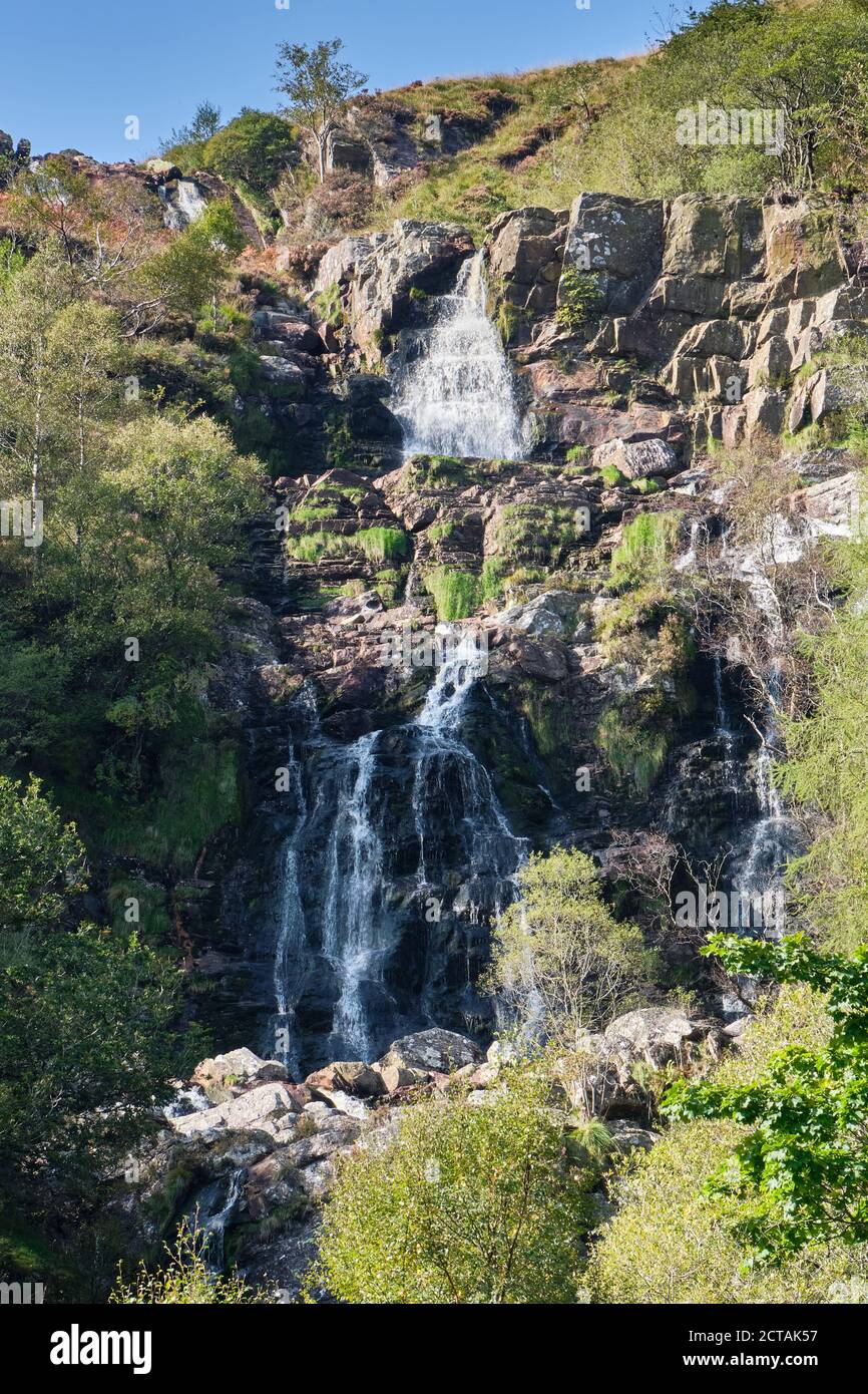 Pistyll Rhyd-y-mainciau waterfall at Lake Vyrnwy, Powys, Wales Stock ...