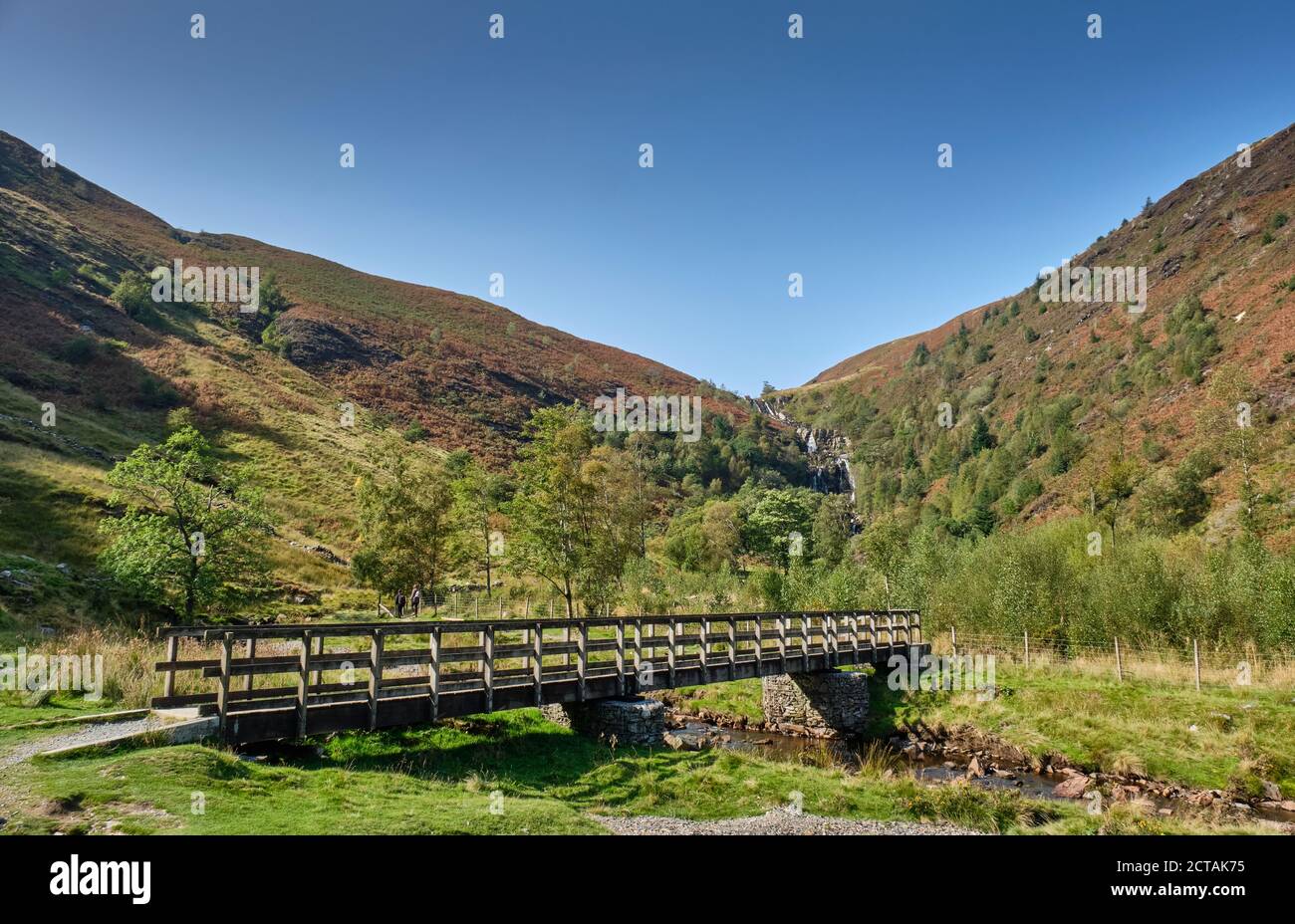 A bridge crossing the Afon Eiddew towards the Pistyll Rhyd-y-mainciau ...