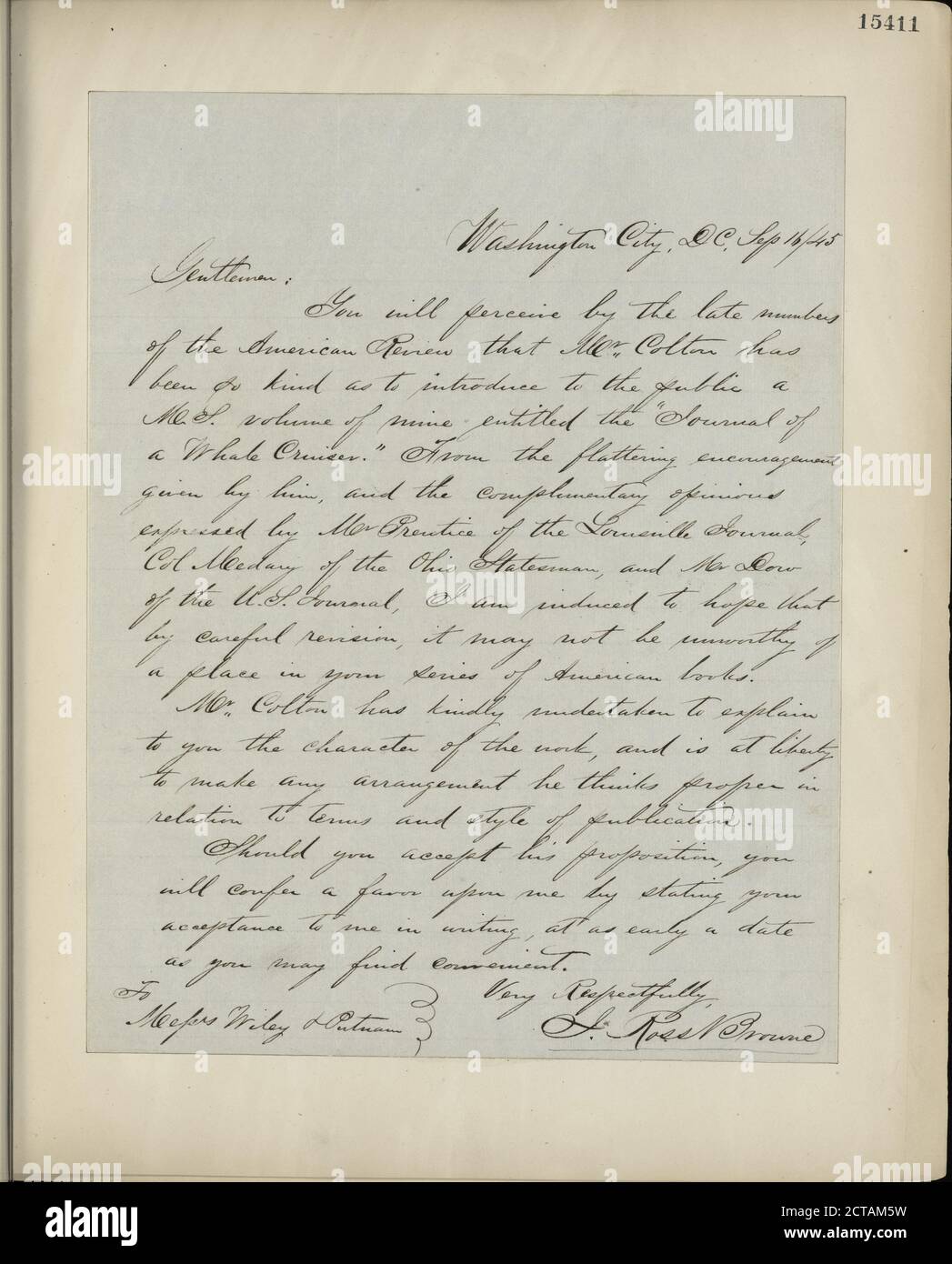 J. Ross Browne letter to Wiley & Putnam, text, Correspondence, 1845 ...