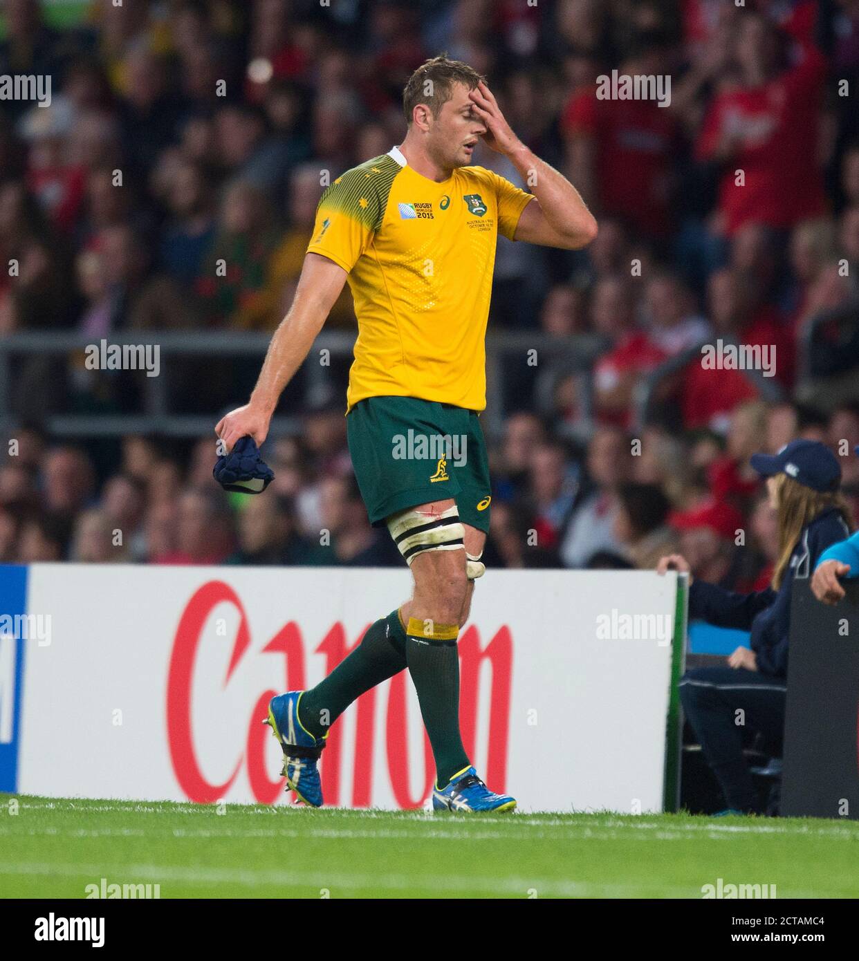 Dean Mumm walks off after being shown the yellow card Australia v Wales ...