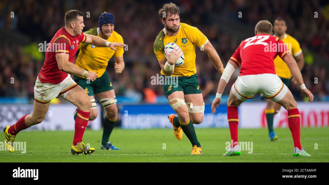 Ben McCalman charges at the Welsh defence Australia v Wales Rugby World ...