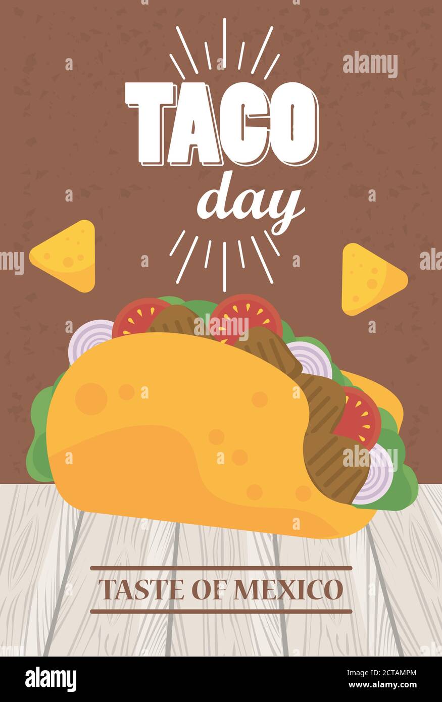 taco day celebration mexican poster with nachos vector illustration ...