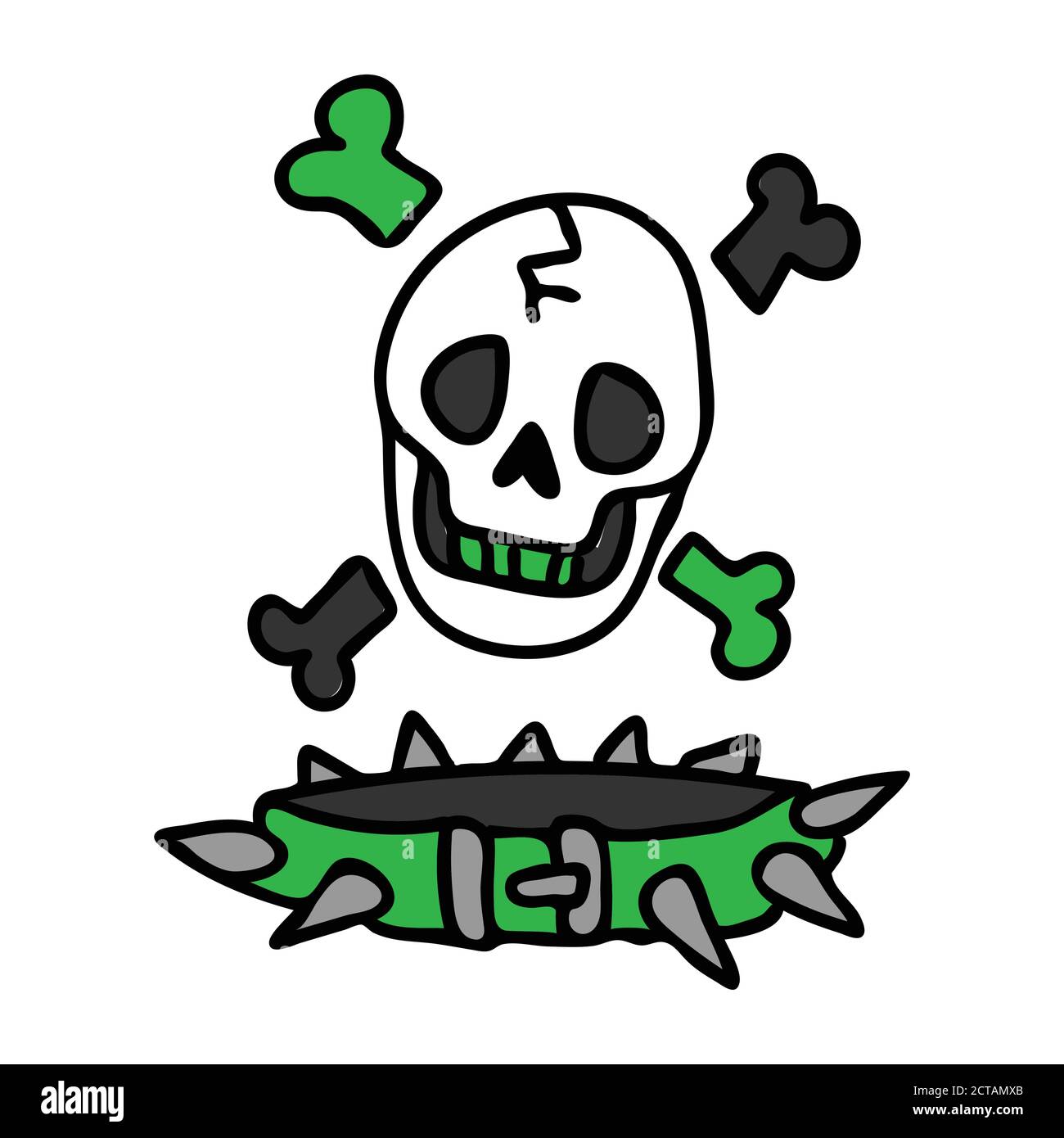 Punk rock skull and collar vector illustration clipart. Simple ...