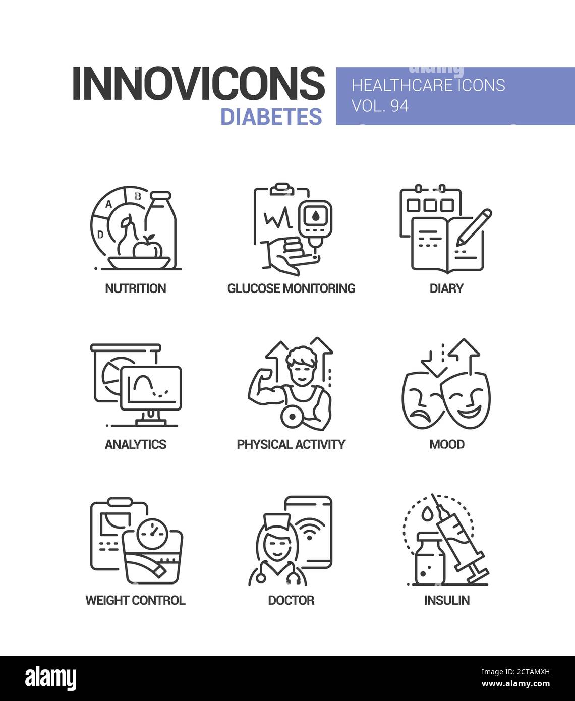 Diabetes - vector line design style icons set Stock Vector Image & Art ...