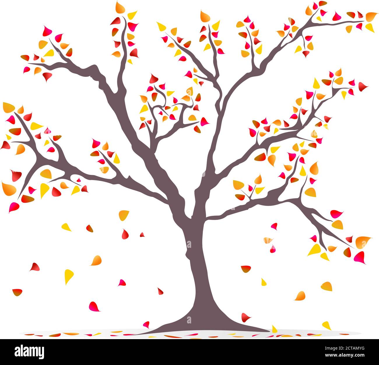 fashionable illustration: tree with falling leaves, autumn, concept ...
