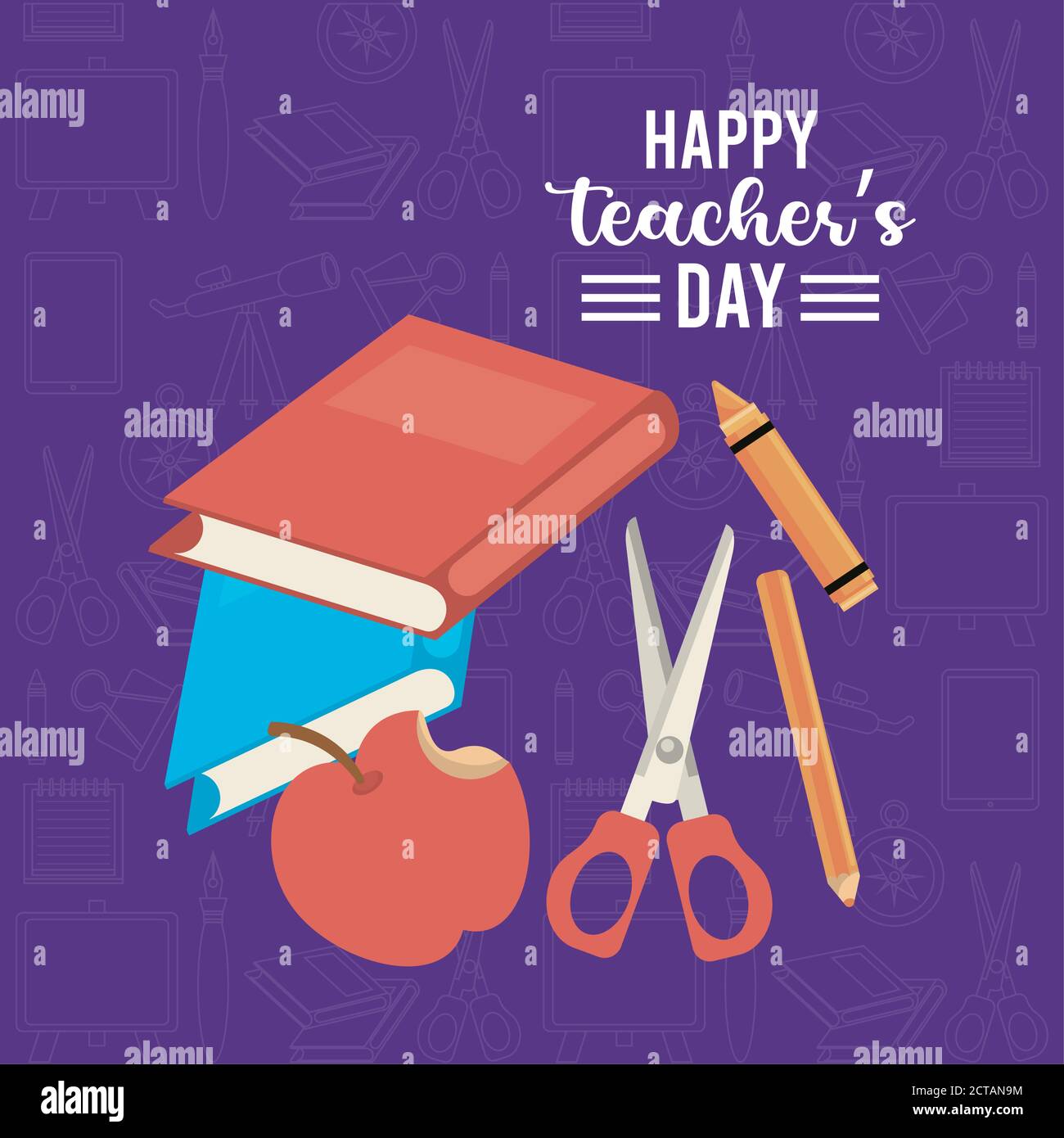 happy teachers day lettering card with set supplies vector illustration ...