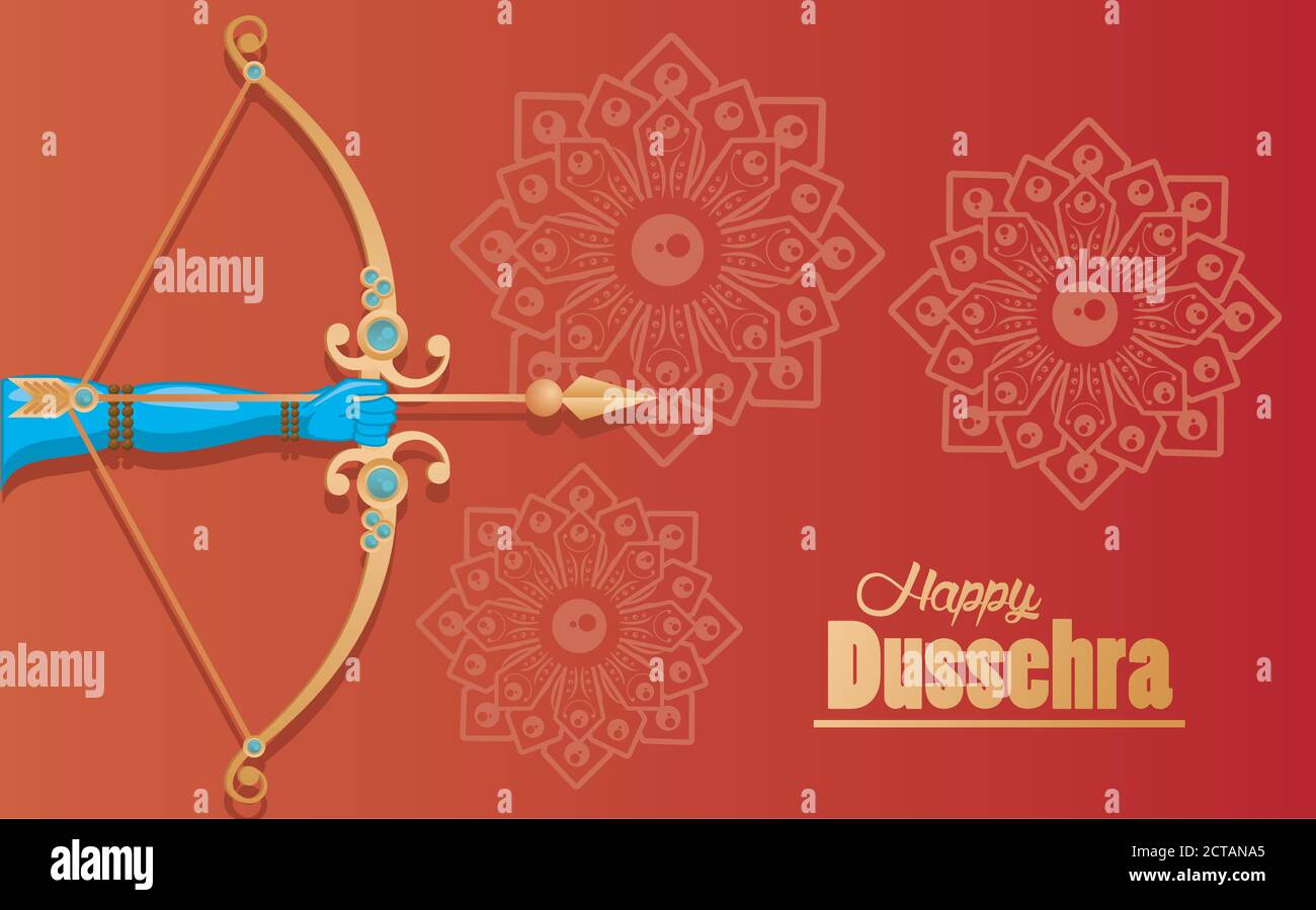 happy dussehra celebration card with hand and arch vector illustration ...