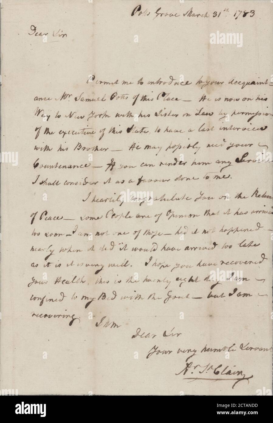 Letter to General Elias Dayton, Chatham N. J., text, Documents, 1783 ...