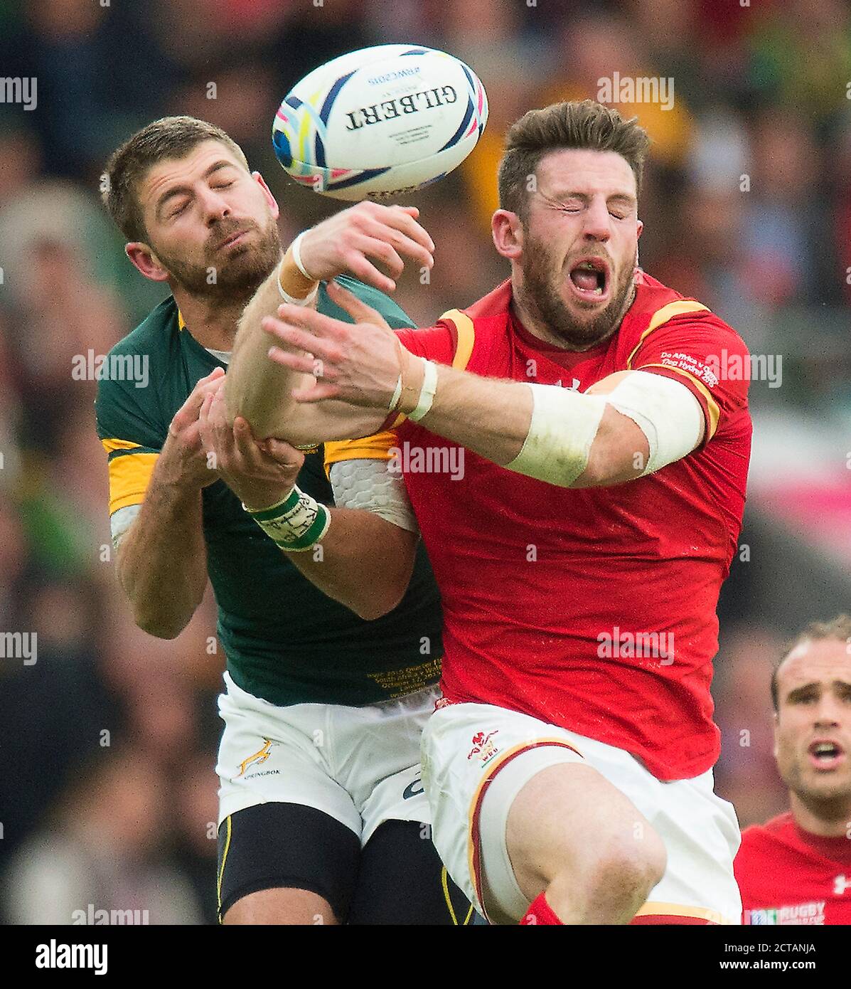 ALEX CUTHBERT CHALLENGES FOR AN AERIAL BALL WITH WILLIE LE ROUX Wales v ...
