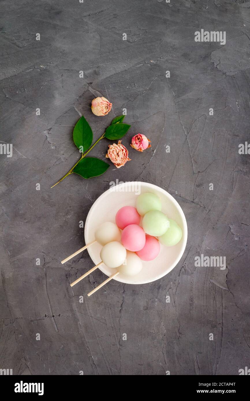 Asian cooking background - traditional sweets Dango, dumpling rice cake ...