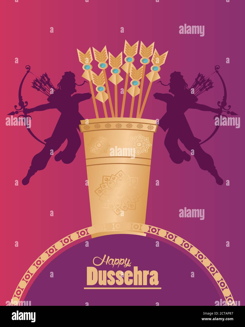 happy dussehra celebration card with gods ramma shadows and arrows bag ...