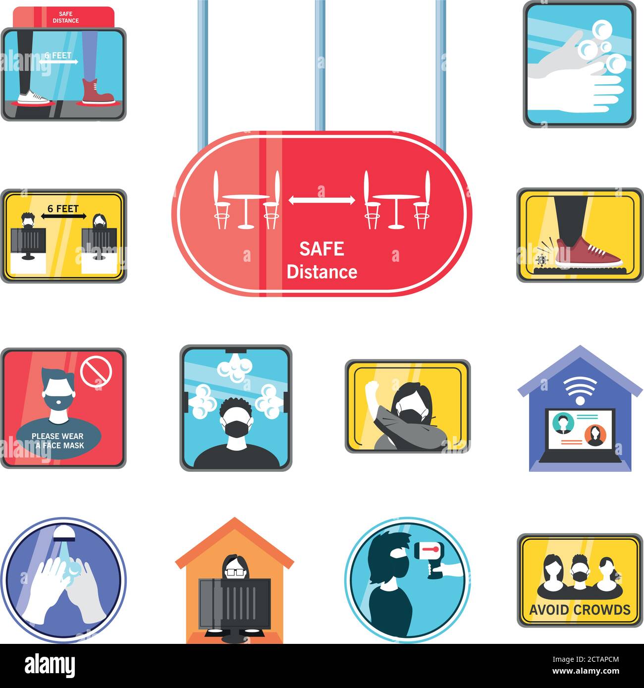 New normal detailed style collection of icons design of Covid 19 virus ...