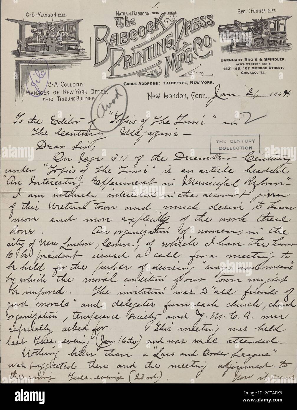 Fenner, Annie C.S, text, Correspondence, 1894 Stock Photo - Alamy