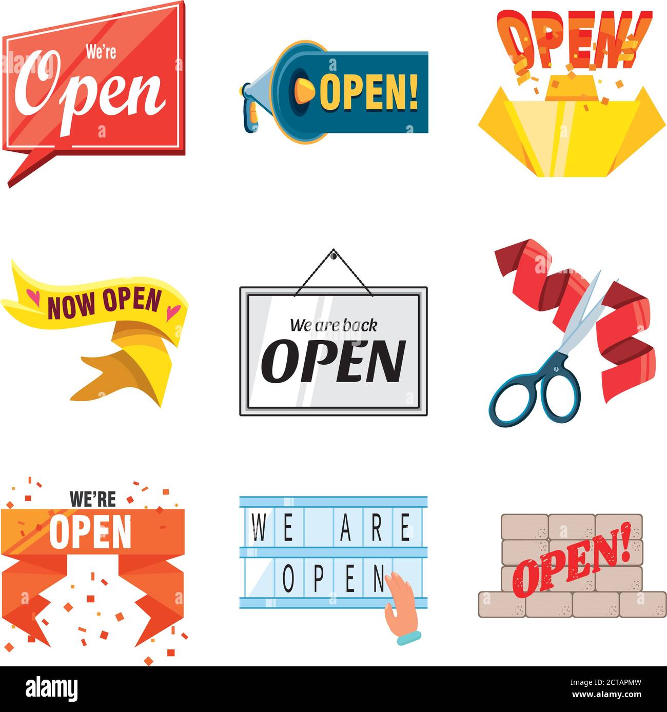 we are open detailed style icon set design of shopping and covid 19 ...