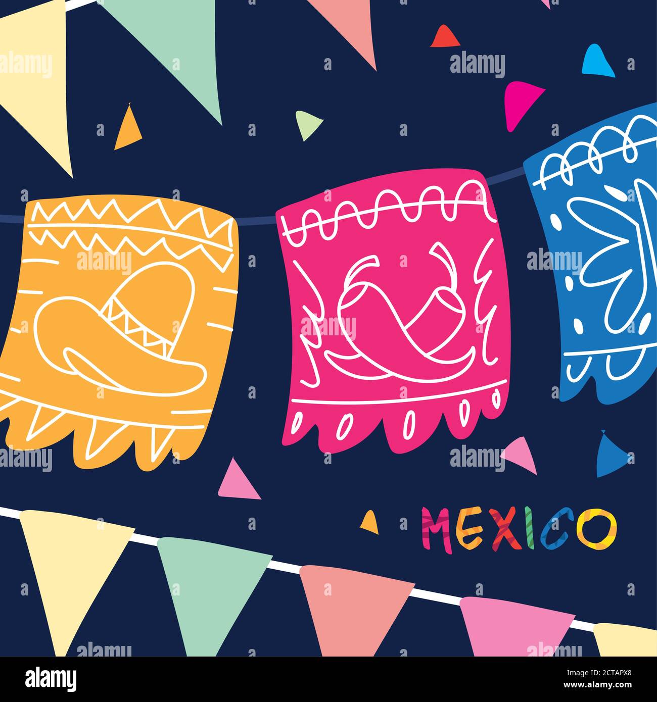 mexico label with mexican decorative garland vector illustration design ...