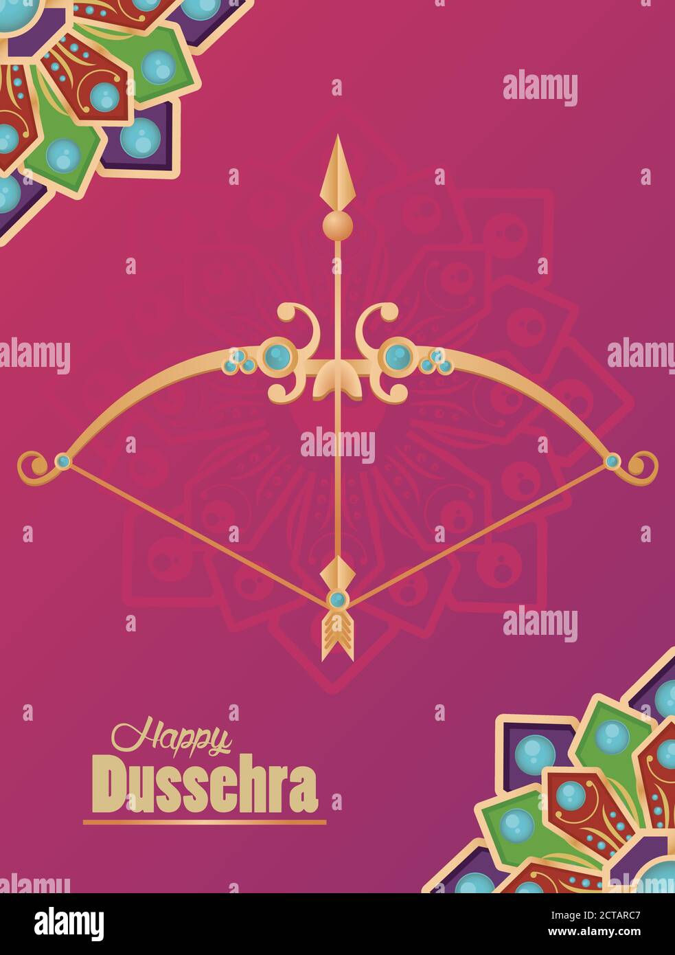 happy dussehra celebration card with arch and mandala vector ...