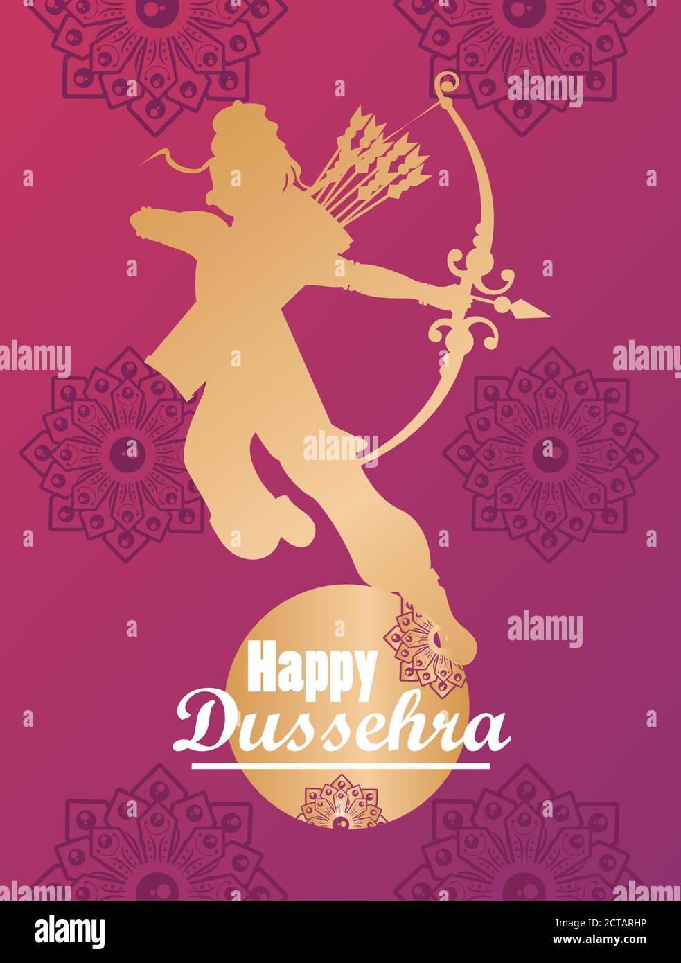 happy dussehra celebration card with golden god rama and lettering ...