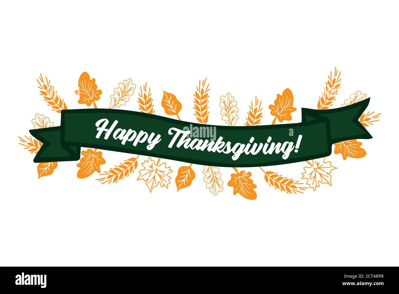 Hand drawn Happy Thanksgiving quote with ribbon for postcard, flyer ...