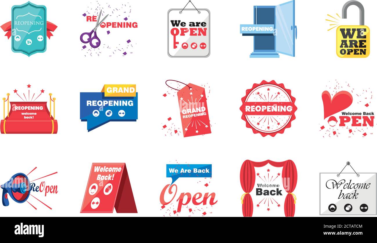 reopening detailed style set of icons design of shopping and covid 19 ...