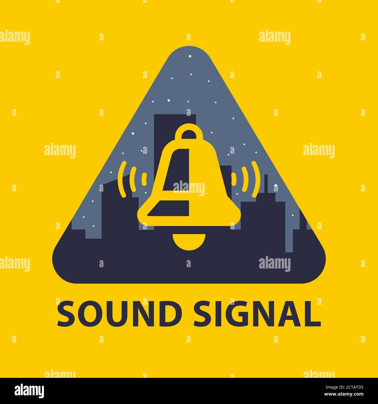 bell on the background of the city. sound signal of danger. flat vector ...