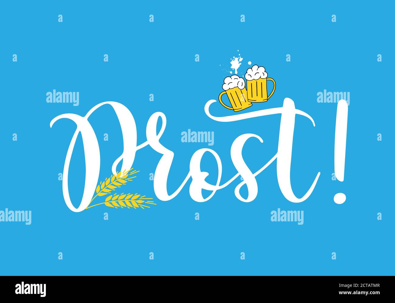 Hand sketched Prost quote in German translated Cheers. Isolated on ...