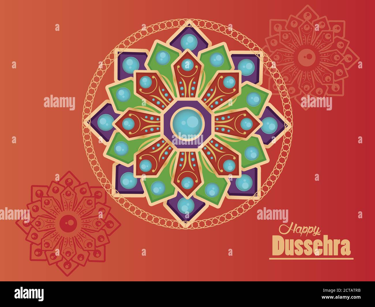 happy dussehra celebration card with mandalas in red background vector ...