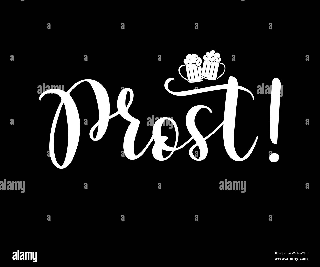 Hand sketched Prost quote in German translated Cheers. Isolated on ...