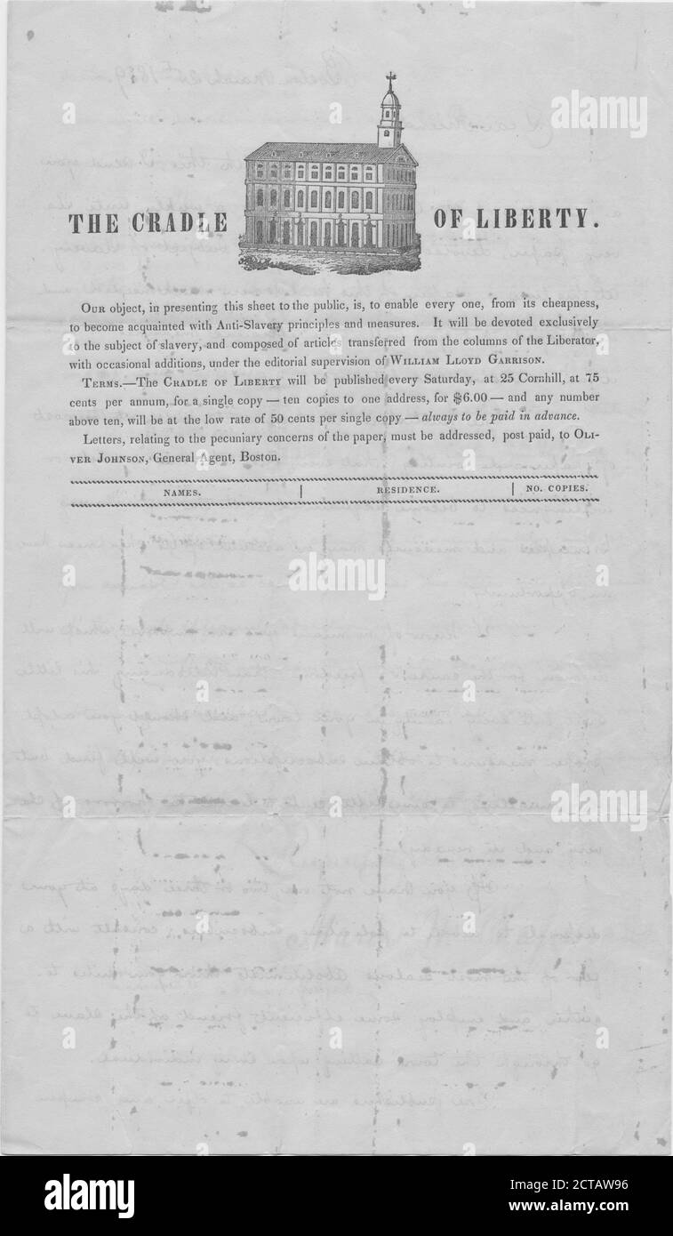 The Cradle of Liberty, text, Documents, 1839 Stock Photo - Alamy