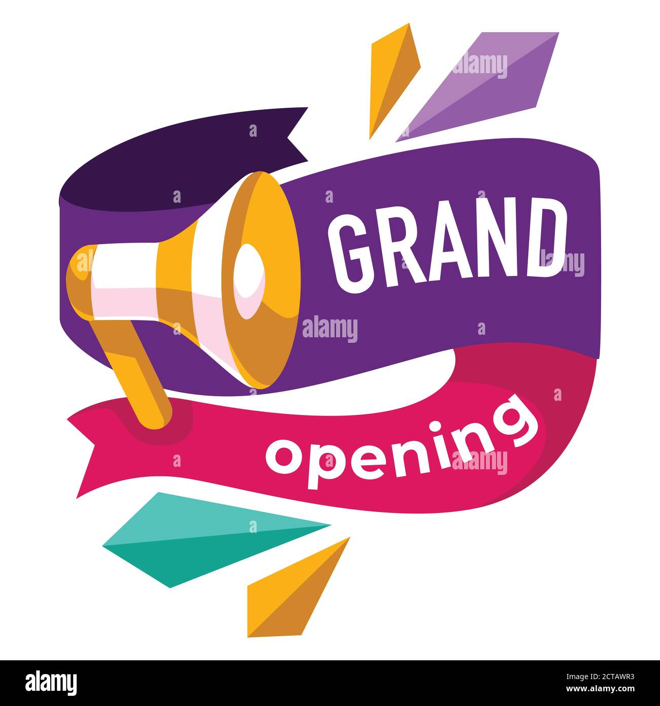 Grand opening soon, banner with megaphone and ribbon Stock Vector Image ...