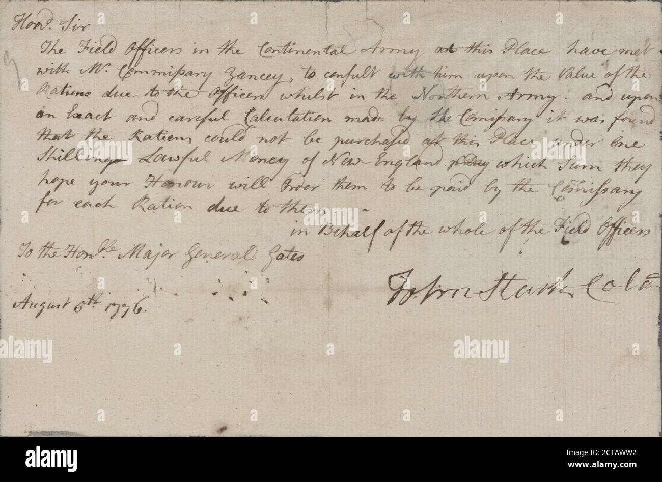 Letter to Maj.-Gen, text, Documents, 1776, Stark, John Stock Photo - Alamy
