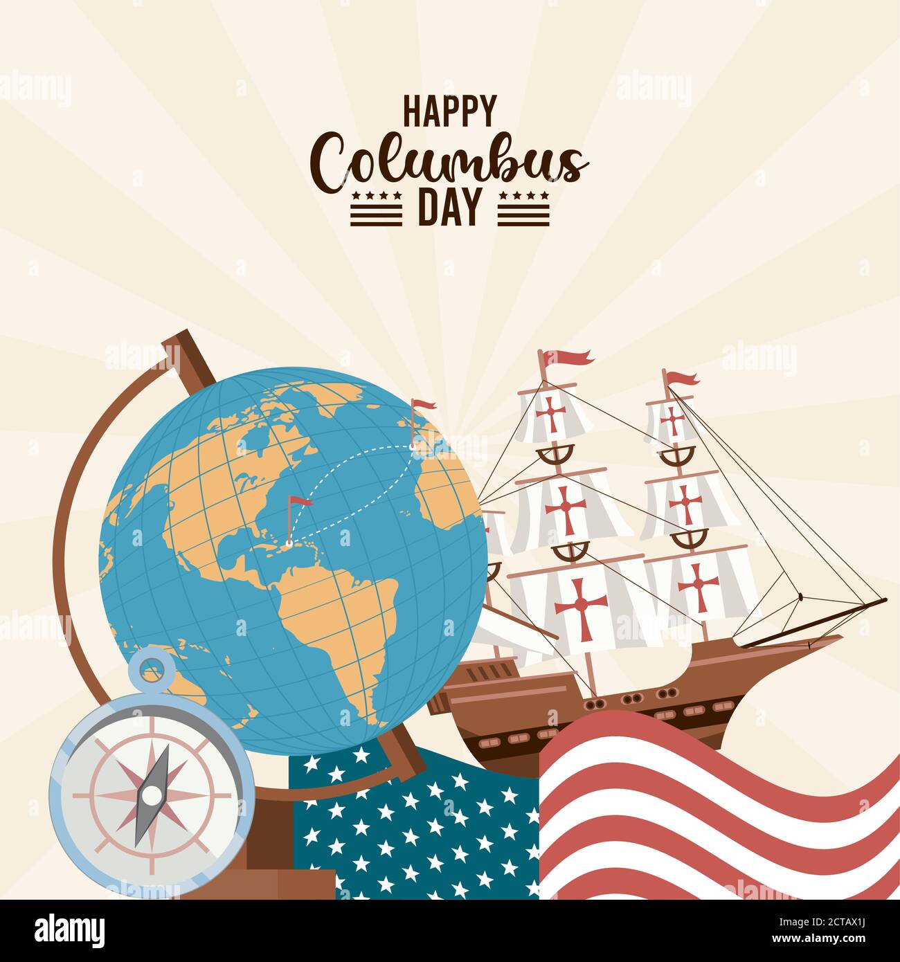 happy columbus day celebration with set icons poster vector ...