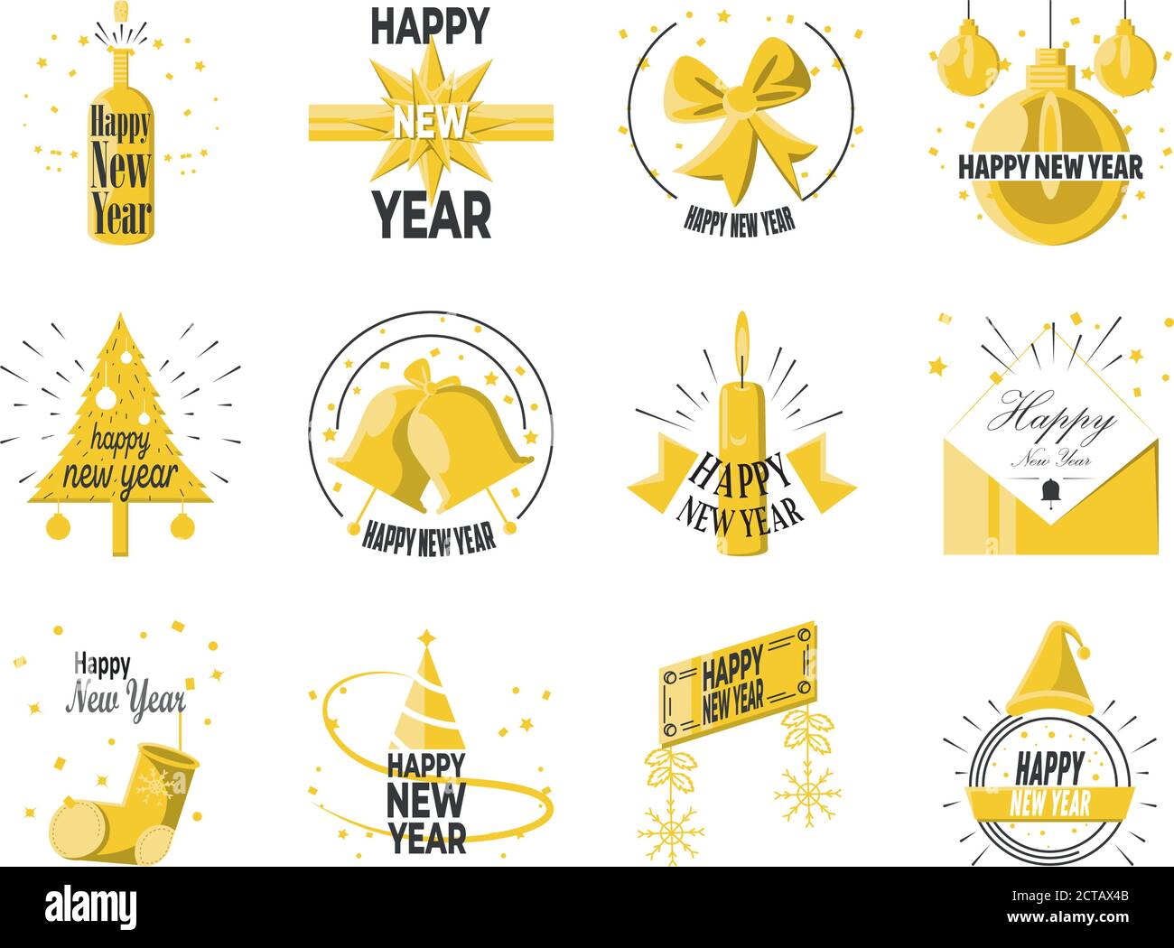 Happy new year detailed style set of icons design, Welcome celebrate ...