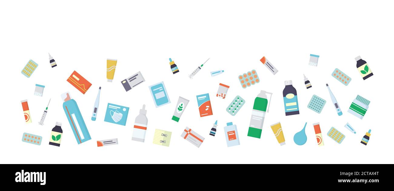 Flyer for the pharmacy with medications, drugs, pills and bottles ...