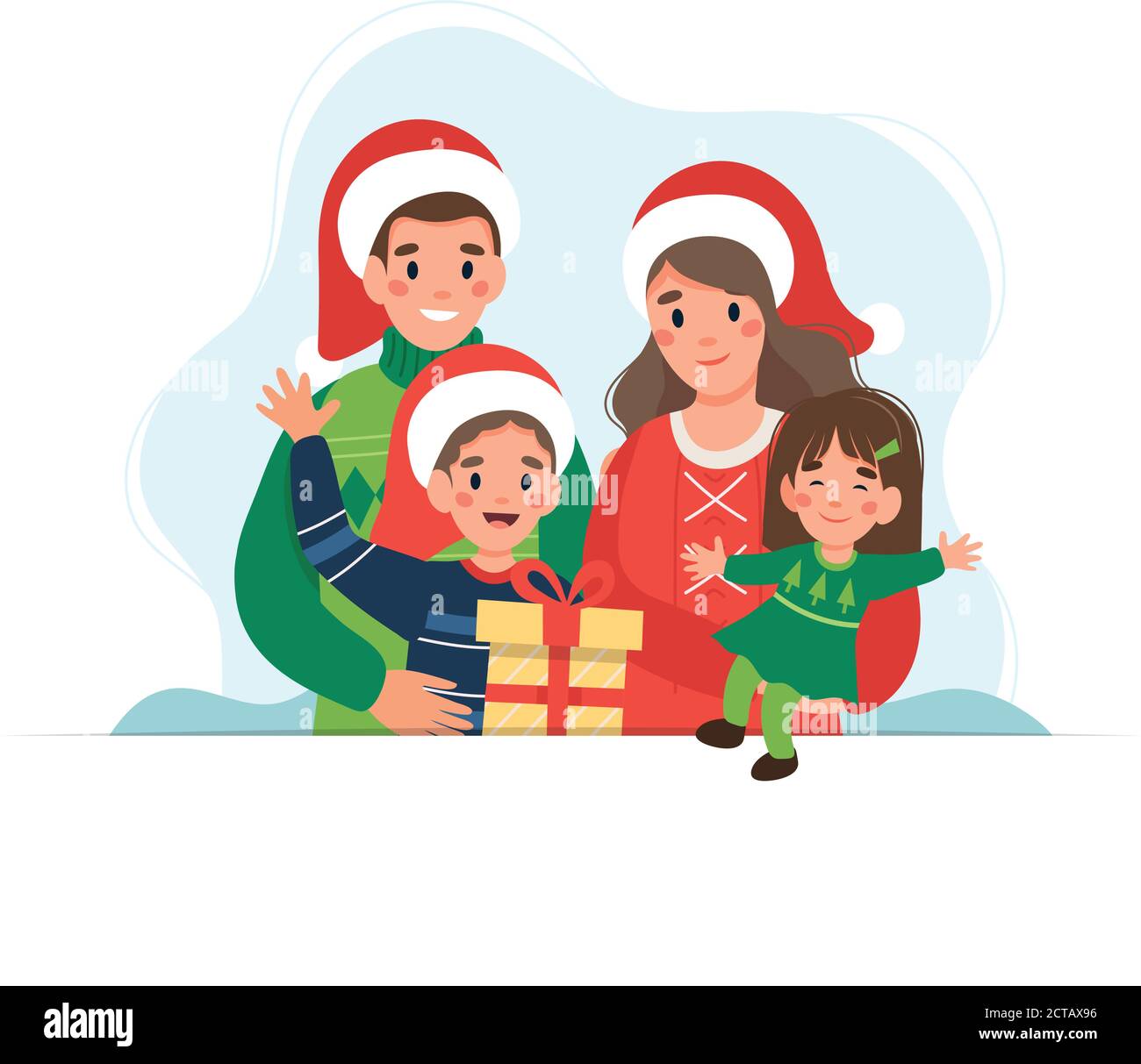 Happy family at christmas. Cute vector illustration in flat style Stock ...