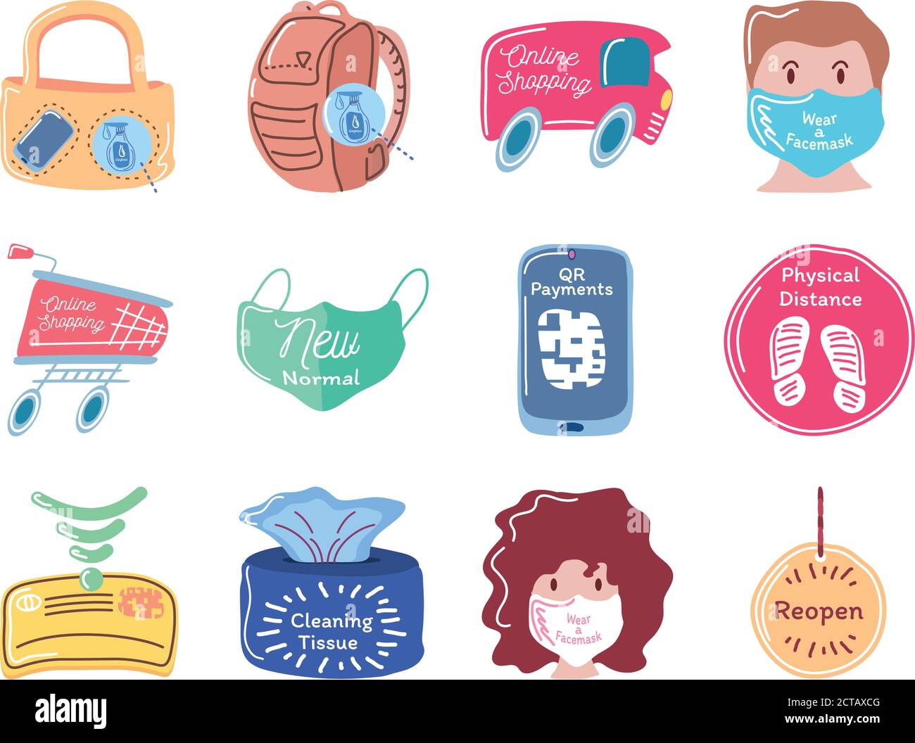 handmade and new normal detailed style set icons design of Covid 19 ...