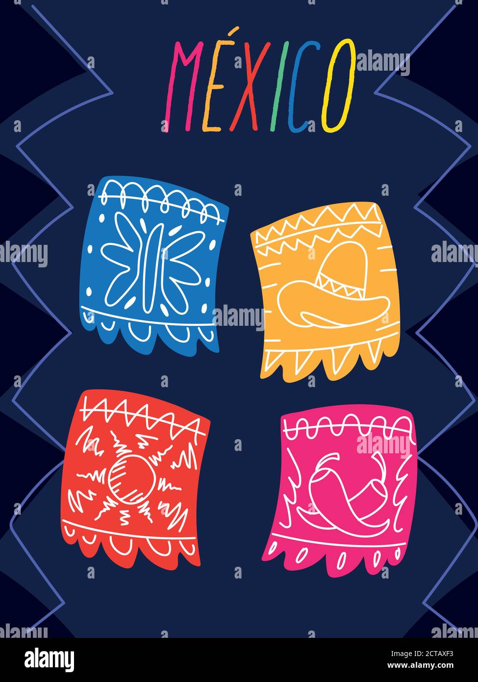 mexico label with mexican decorative garland vector illustration design ...
