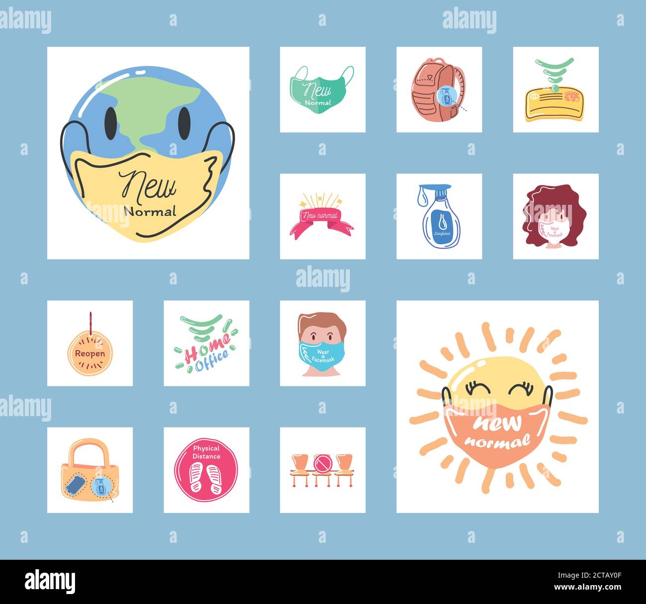 handmade and new normal detailed style icons bundle design of Covid 19 ...