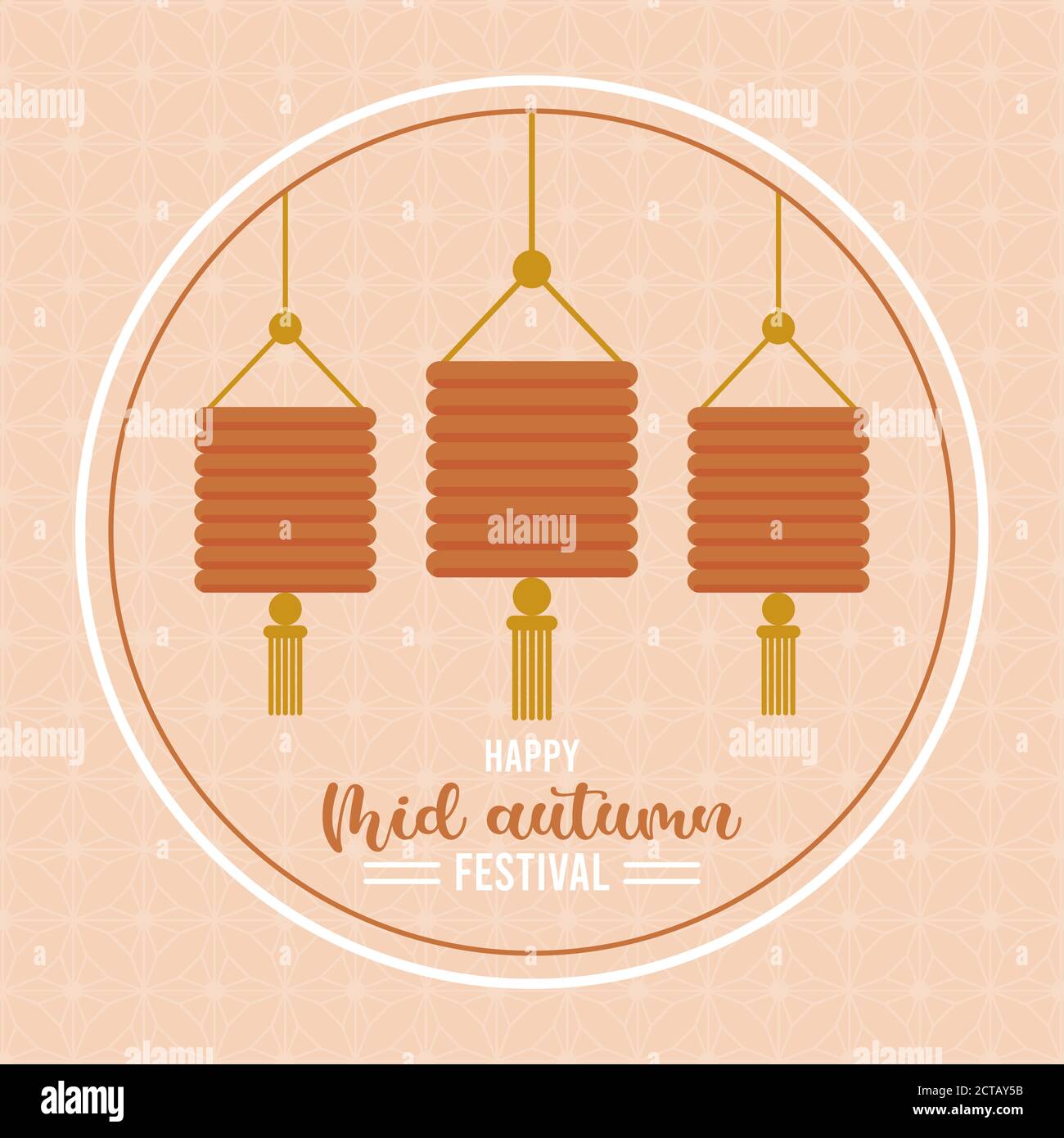 happy mid autumn lettering card and lanterns hanging vector ...