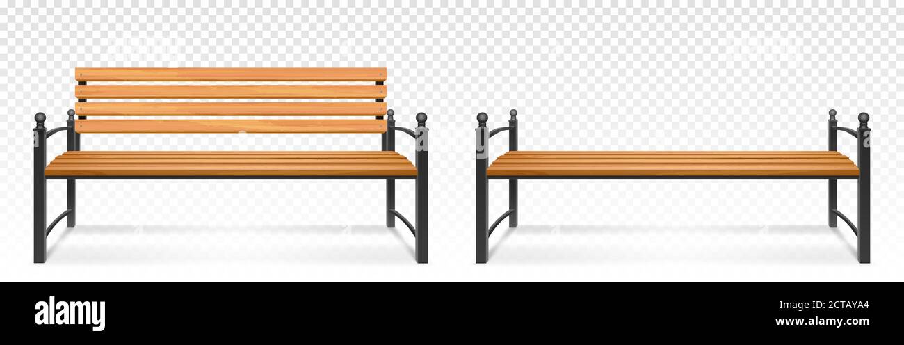 Wooden bench for park or garden. Vector realistic set of outdoor ...