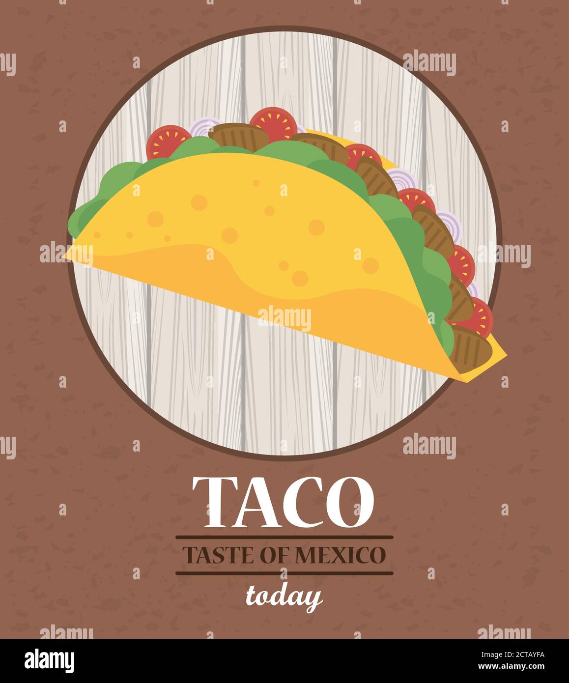 taco day celebration mexican poster with circular wooden frame vector ...