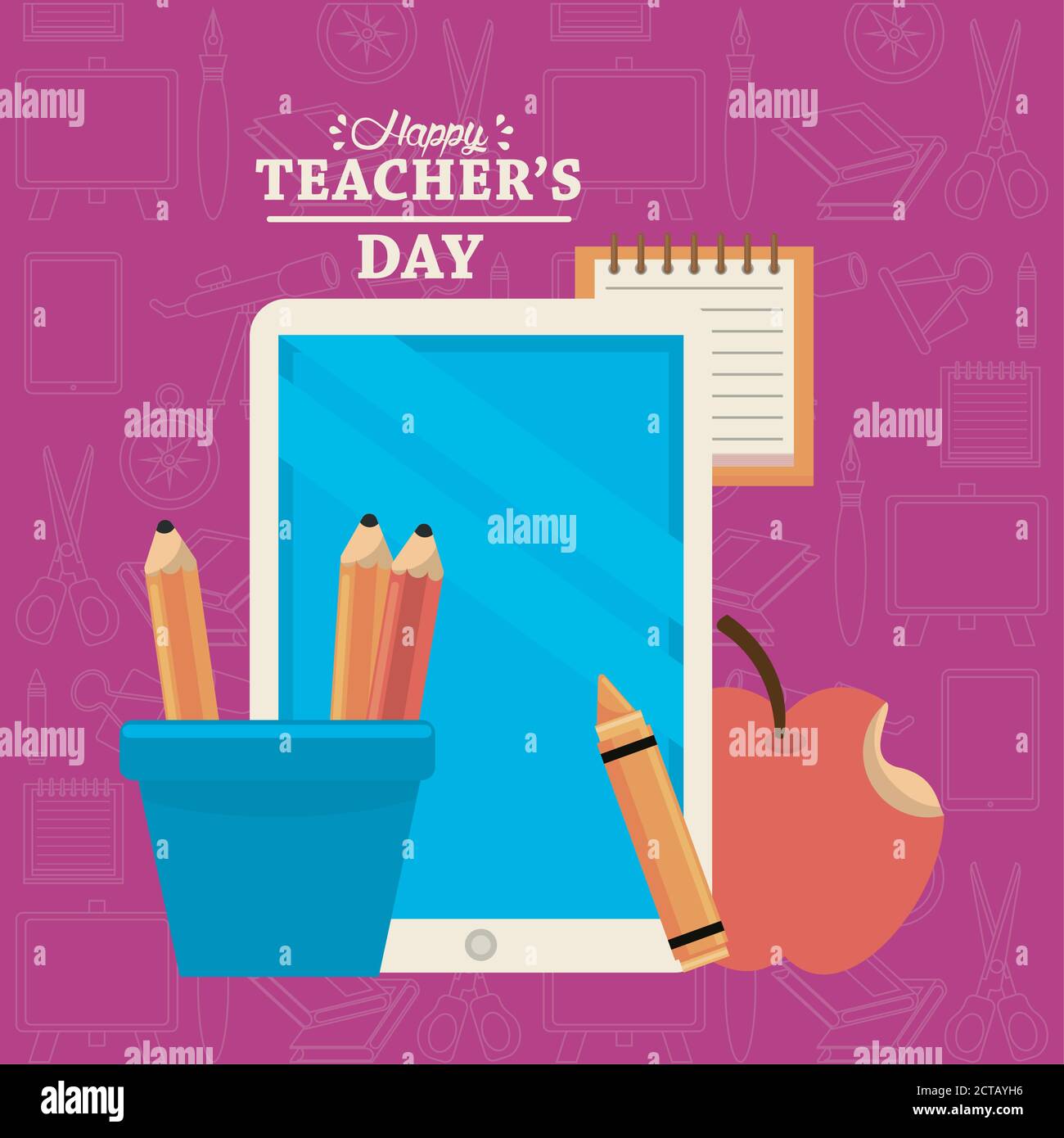 happy teachers day card with tablet elearning and pencils holders ...
