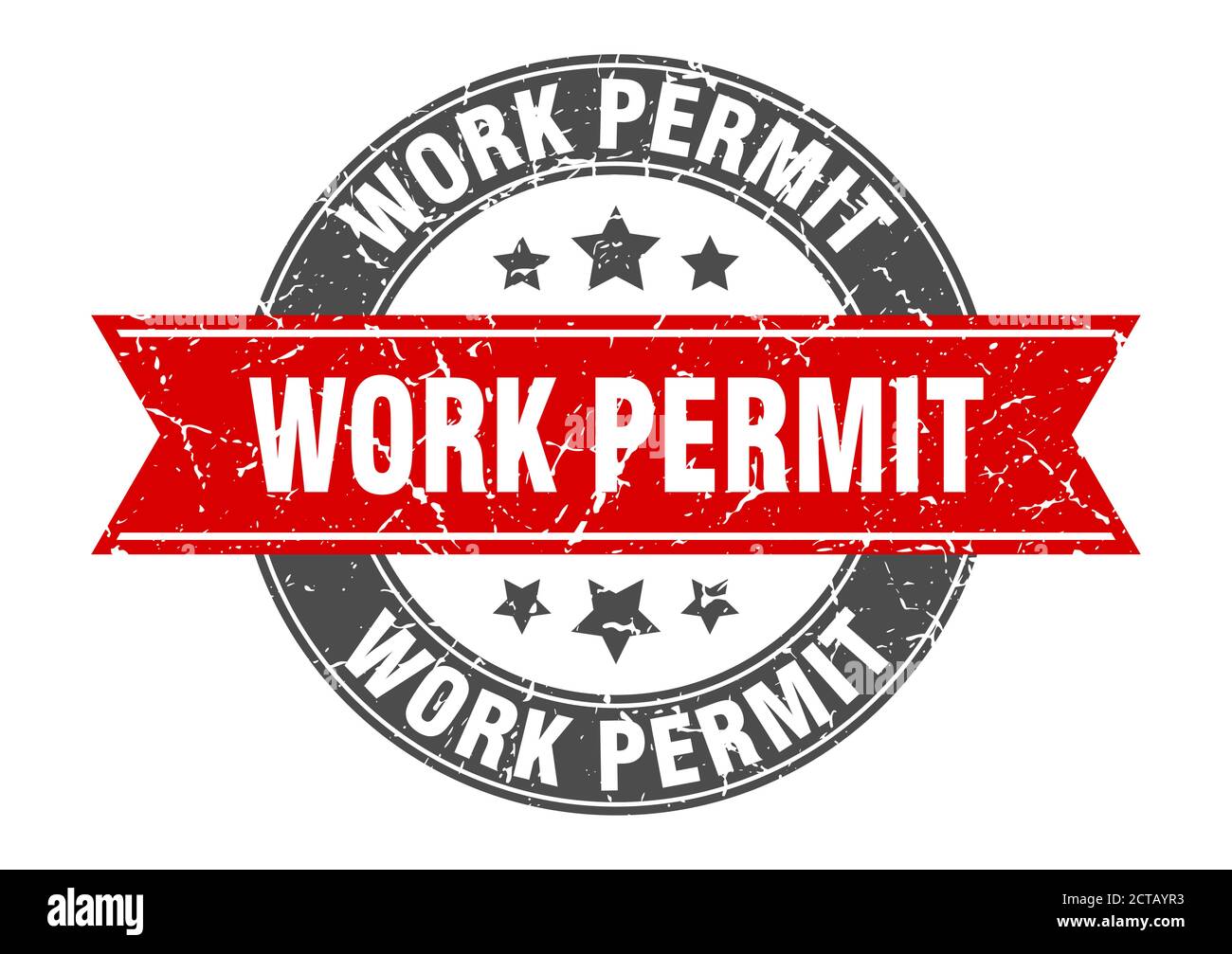 work permit round stamp with ribbon. sign. label Stock Vector Image ...