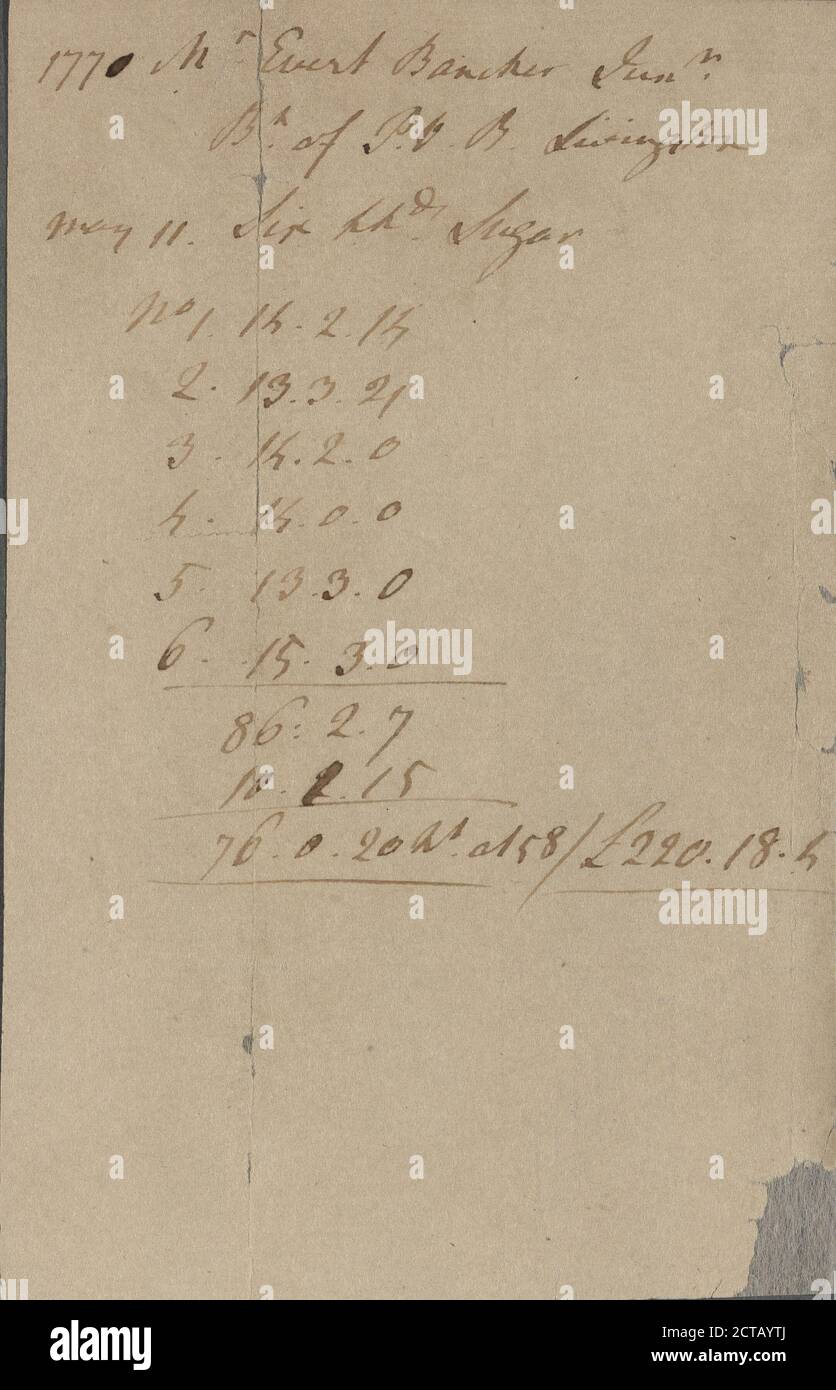 Bill parcel from Peter Van Brugh Livingston, text, Documents, 1770 ...