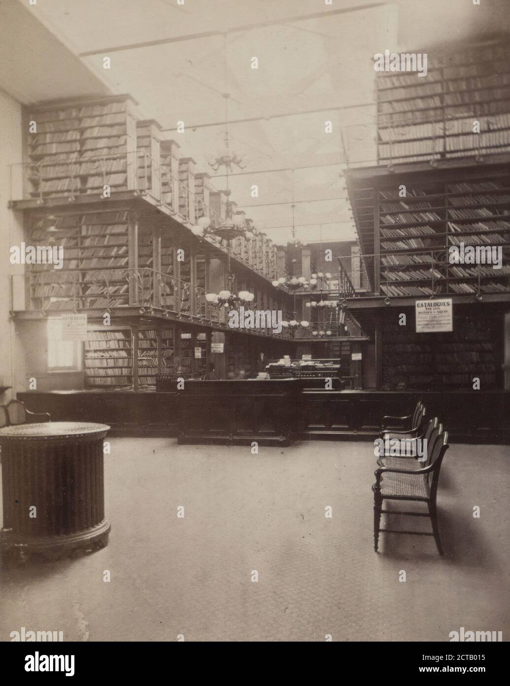 View of library with stacks and skylight., Rockwood, George Gardner ...