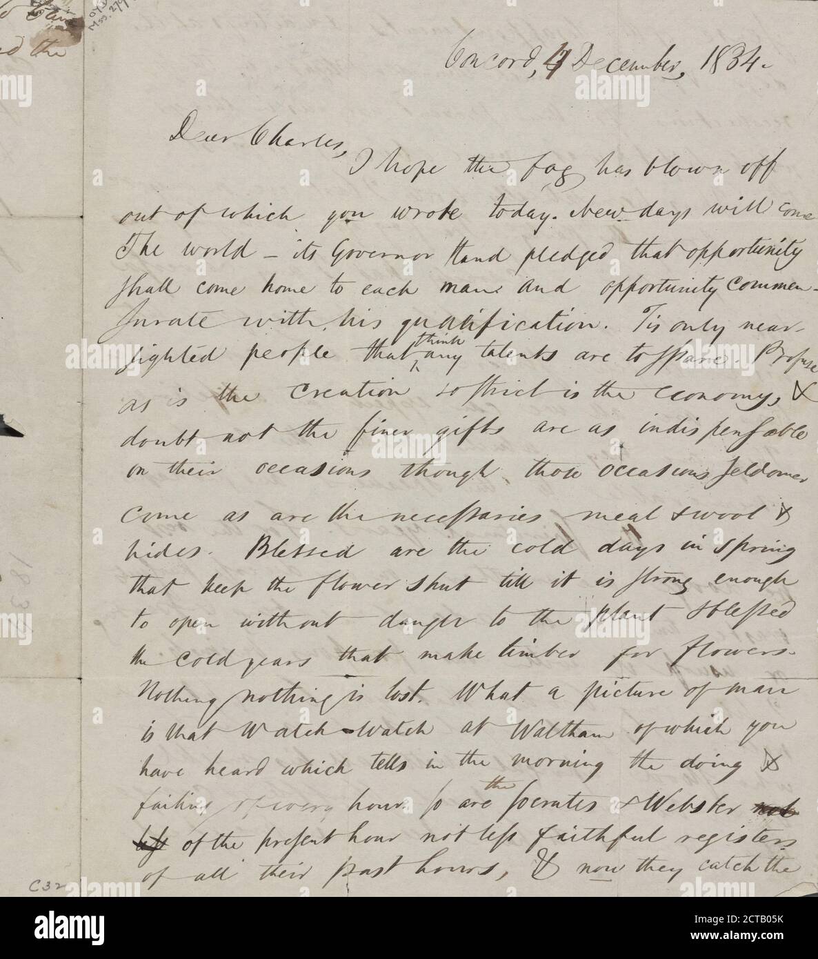Emerson, Charles Chauncy, ALS to. Dec. 4, 1834., text, Correspondence ...