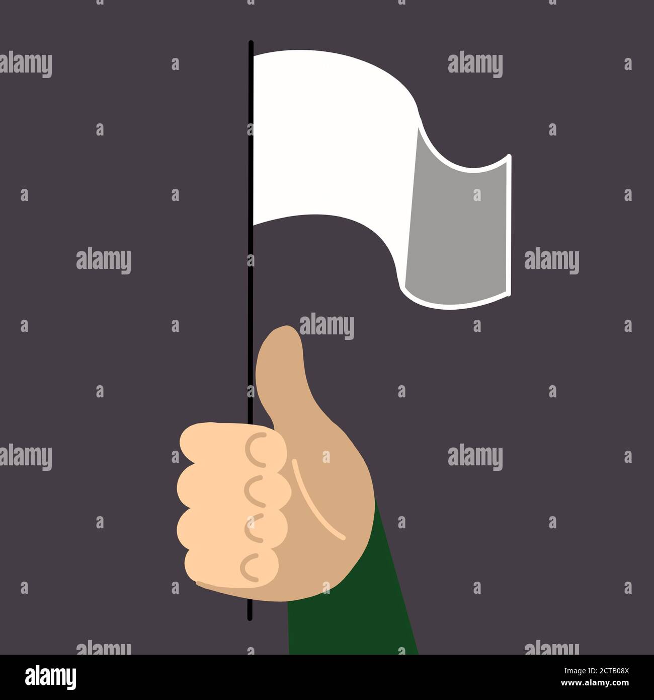 white flag in hand on gray background. illustration. surrender Stock ...