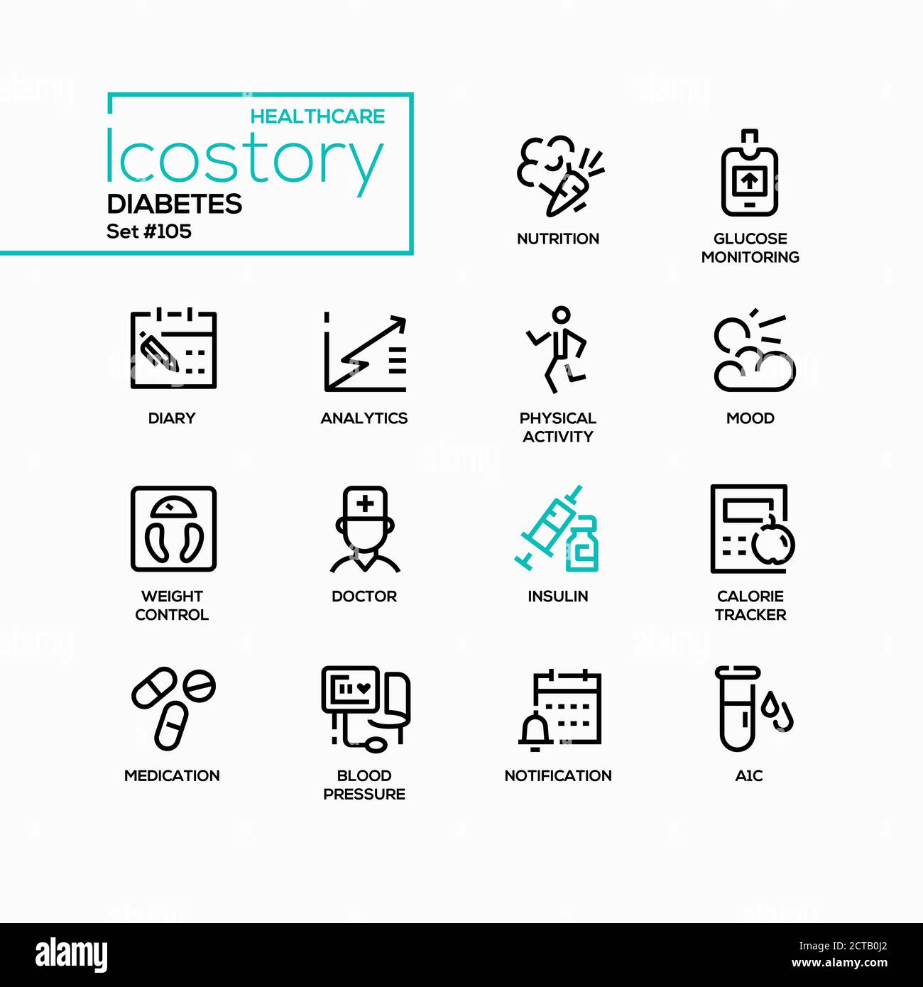 Diabetes - vector line design style icons set Stock Vector Image & Art ...