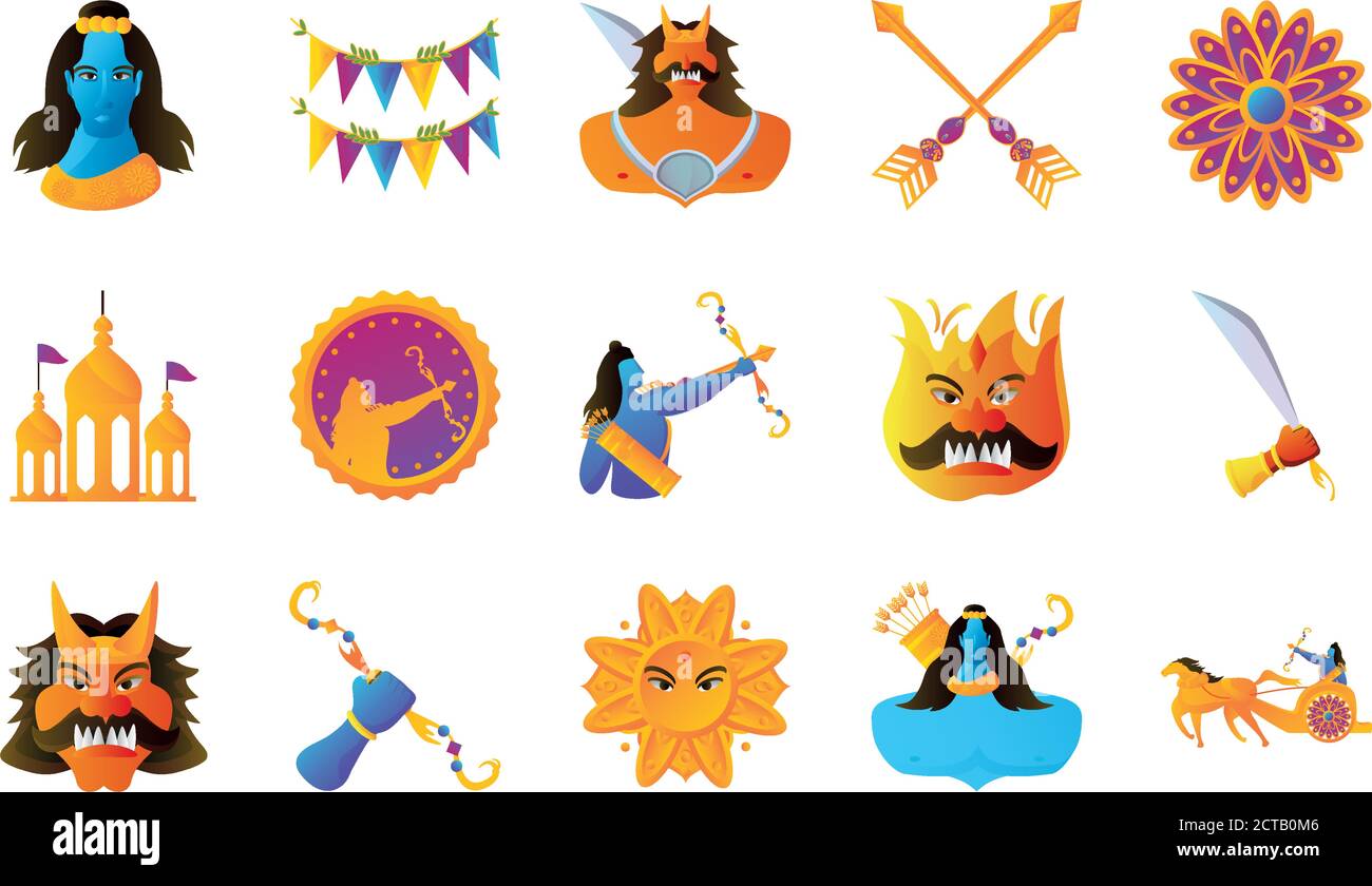 set of icons of the dussehra festival over white background vector ...
