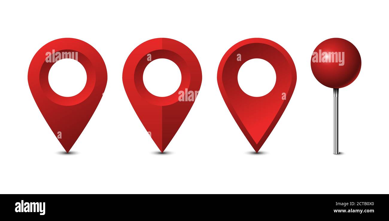 Red map pins set isolated on white background, vector illustration ...